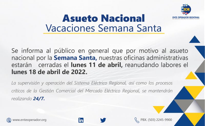 Asueto por Semana Santa – ENTE OPERADOR REGIONAL